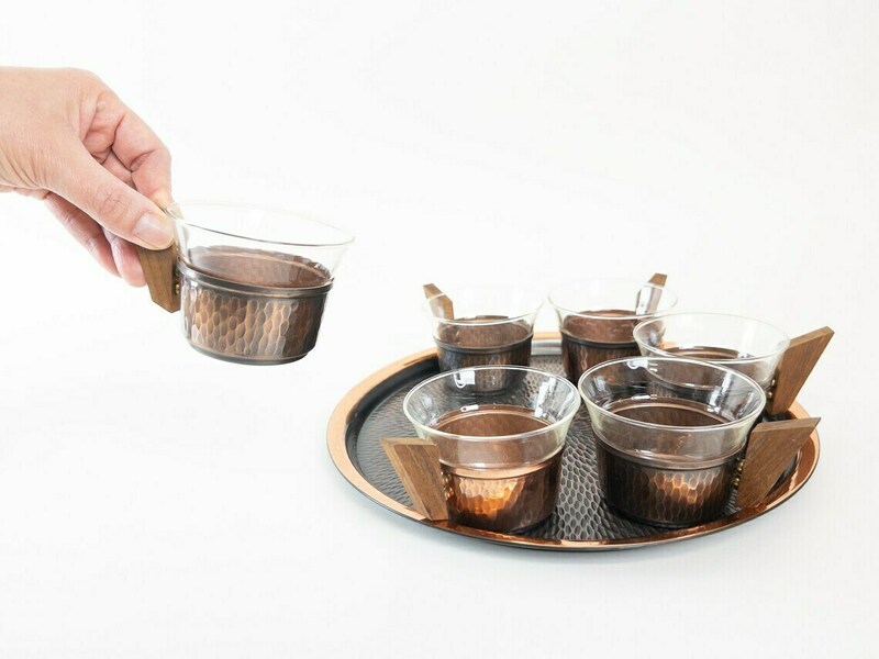 Copper And Teak Afternoon Tea Set Mid Century Drinks Set Tea Cups With ...