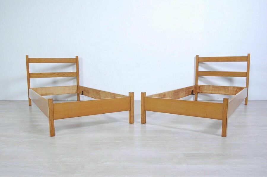 Pair Of Single Bed Structure In Oak Wood Design From The 60s, Vintage ...