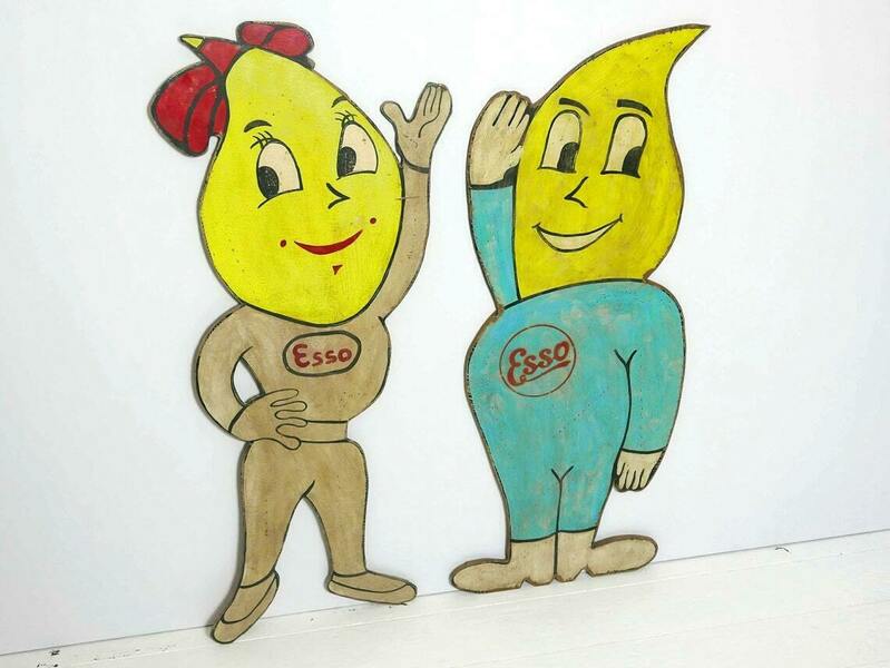 Vintage Pair Of Large Wooden Hand Painted Esso Characters, 1960s ...