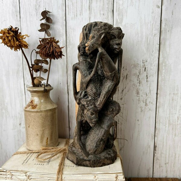 Vintage Wooden Hand Carved African Folk Art Makonde Tree Of Life Family ...