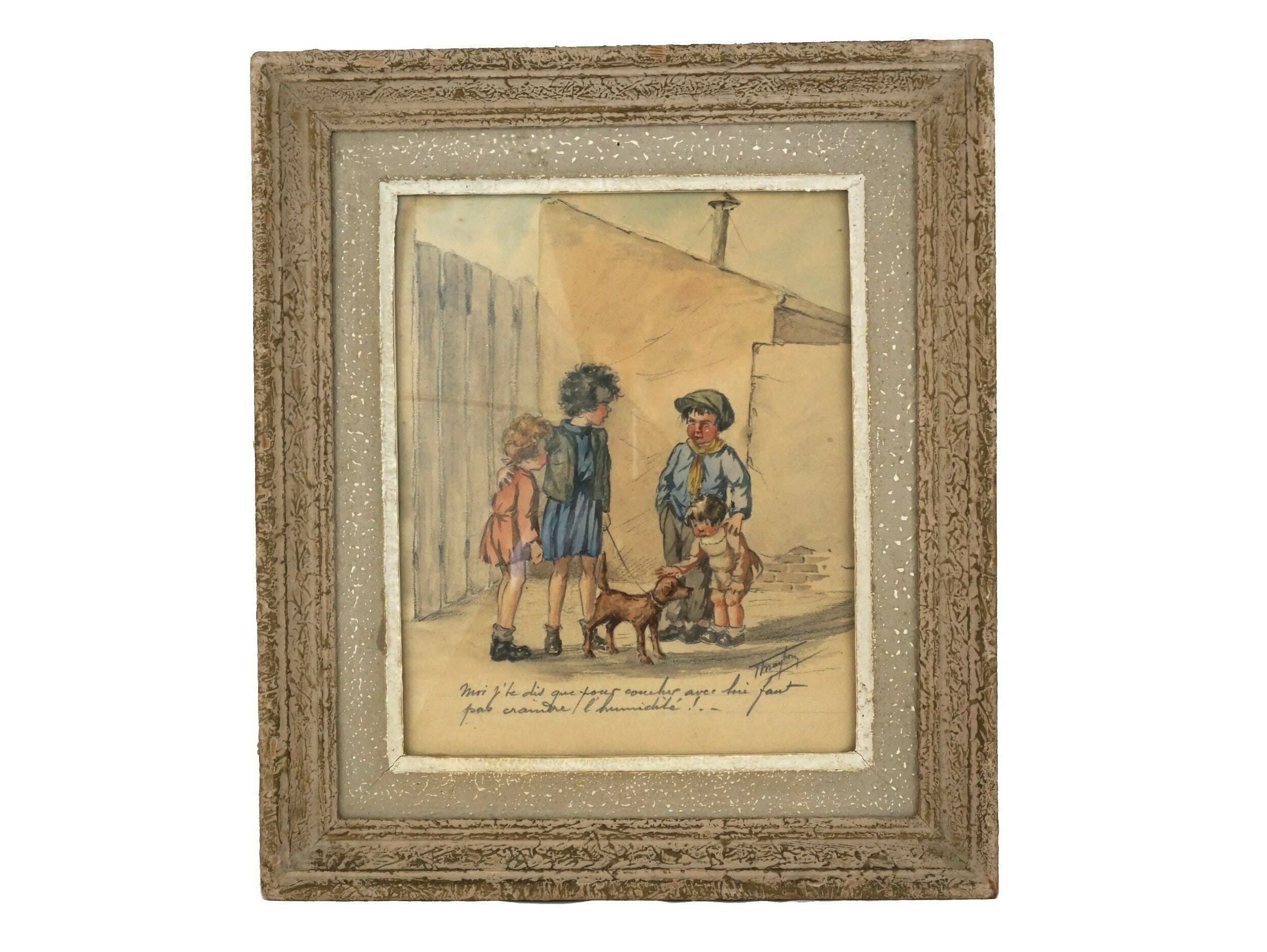 Antique French Drawing Of Street Urchin Children By T Maybon, Humorous ...