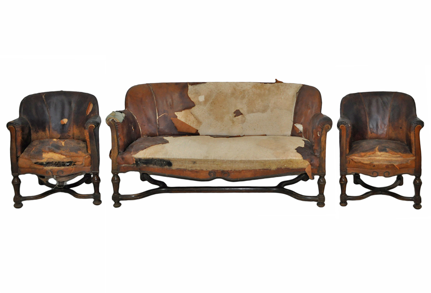 1900s Hungarian Antique Brown Leather 2-Seater Sofas | Vinterior