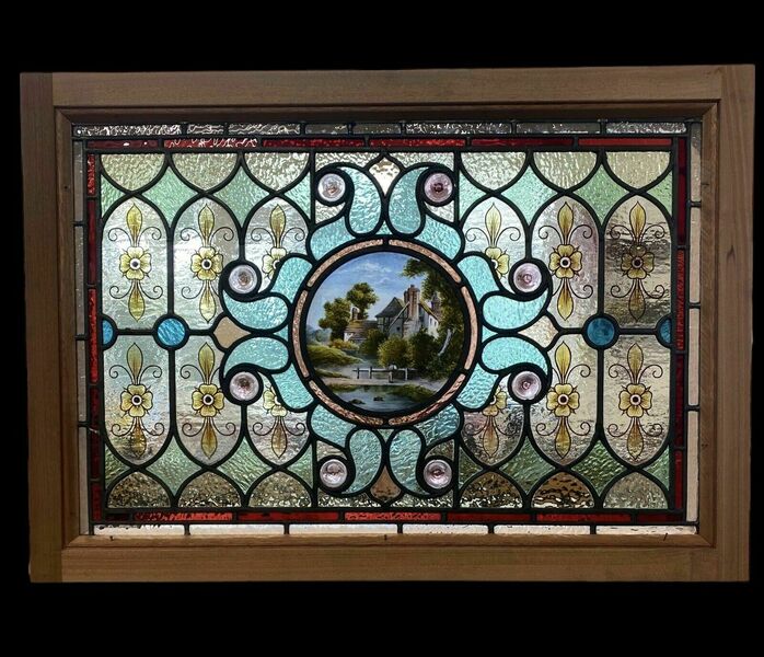 Exquisite Victorian Stained Glass Hand Painted Window Panel Old ...