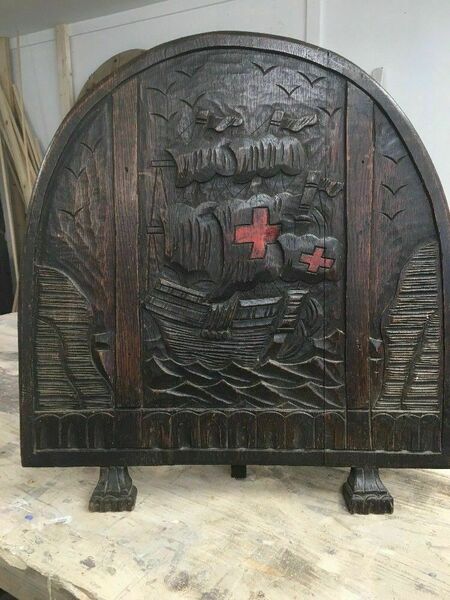 Rare Antique Solid Oak Carved Fire Guard Fire Screen Period 1700s ...