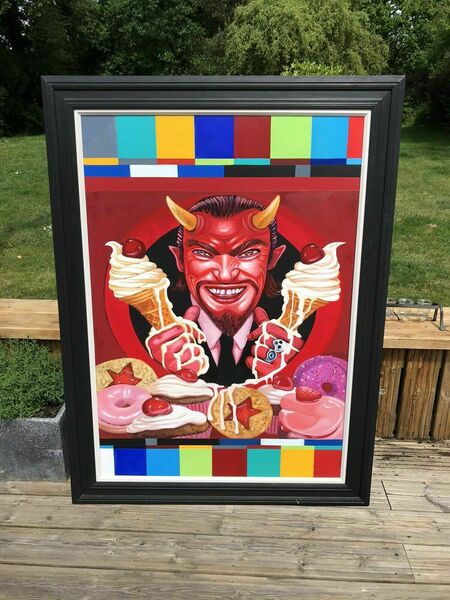 Large Original Michael Forbes Oil On Canvas ‘Go On Fatty Have Another ...