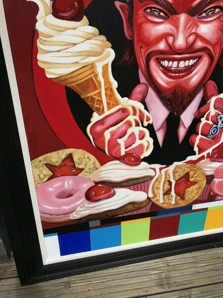 Large Original Michael Forbes Oil On Canvas ‘Go On Fatty Have Another ...