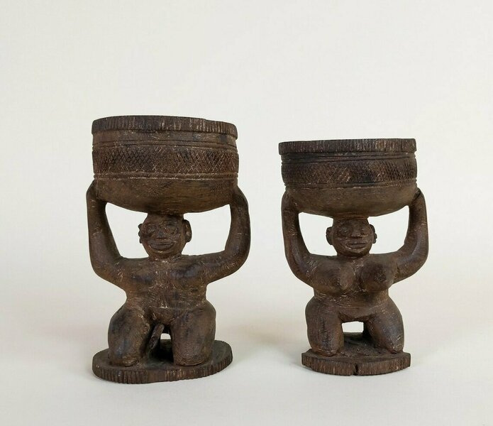 Old Primitive African Hand Carved Wood Female And Male Tribal ...