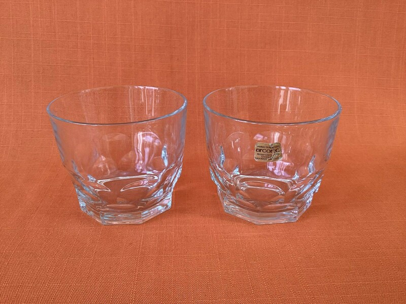 Retro Arcoroc Chunky Whisky Tumblers Arcoroc Spain Glasses Arcoroc Glass Arcoroc Tumblers Thumbprint Vinterior