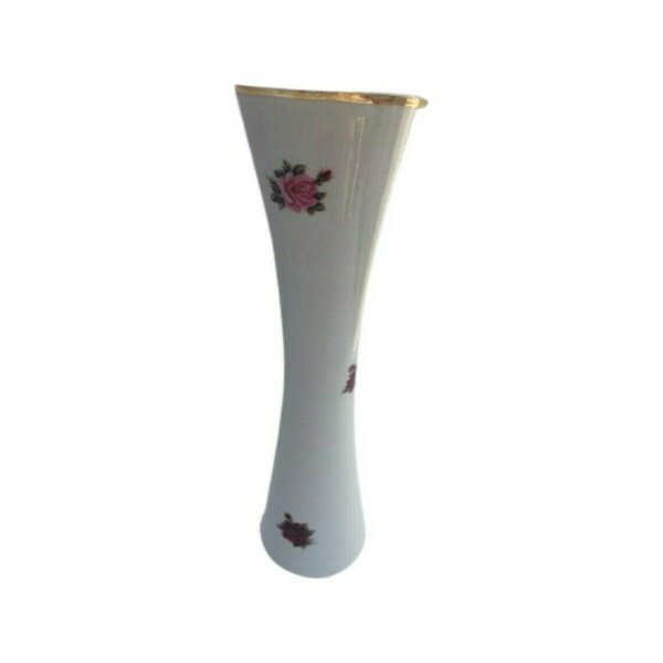 Hungarian Hollohaza Vase, Romantic White Porcelain Vase, Roses Gold Rimmed Hollohaza Hungary ...