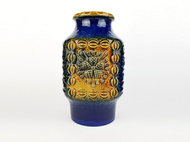 Vintage Dumler Und Breiden Keramik Blue And Ochre Fat Lava Vase Studio ...