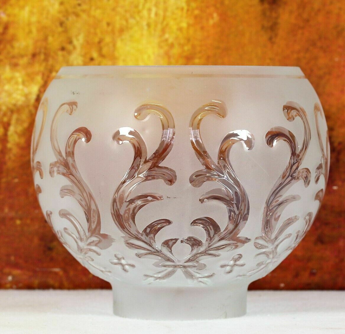 A Small Antique Frosted Glass Etched Oil Lamp Globe Lampshade Vinterior