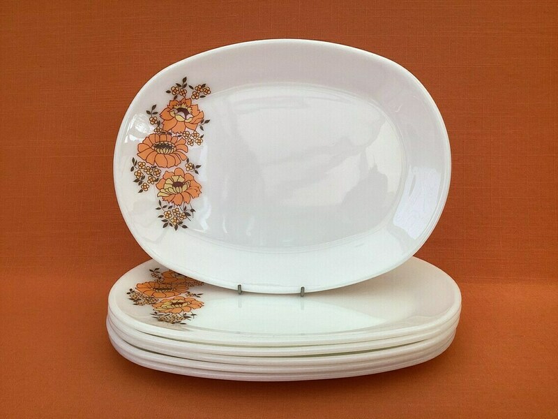 Set Of 6 Jaj Pyrex Marigold Oval Steak Plates 1970s Jaj Sunflower Steak ...