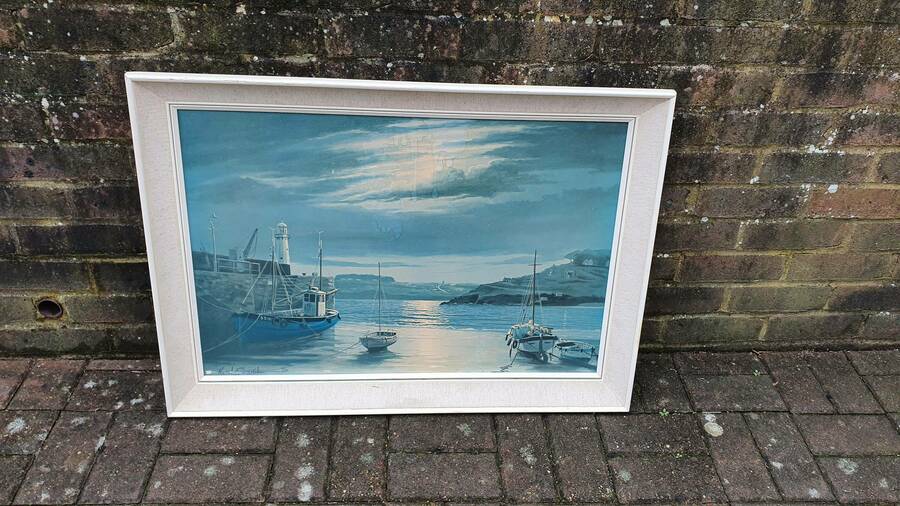 Huge Harbour In Moonlight Keith English Colour Art Print British ...