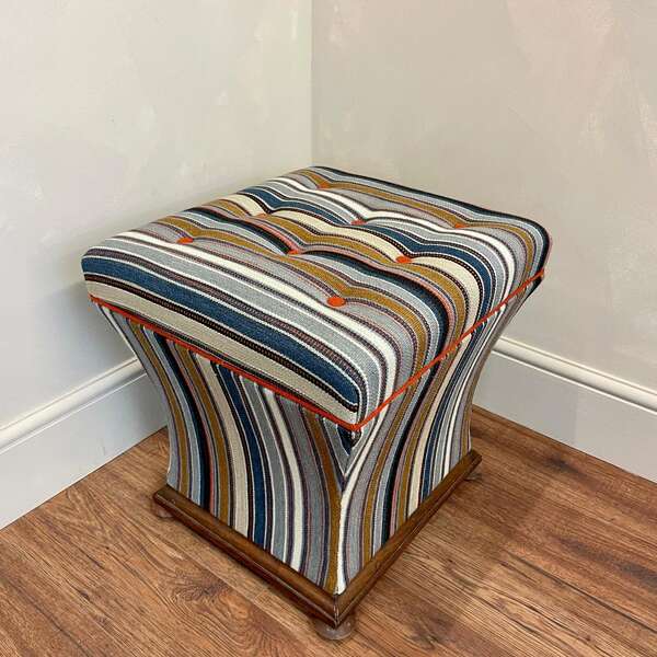 Victorian Upholstered Ottoman Footstool On Walnut Base & Bun Feet ...