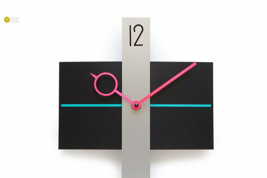 Nos 80s Postmodern Neon Pendulum Wall Clock Memphis Sottsass Era Panton ...