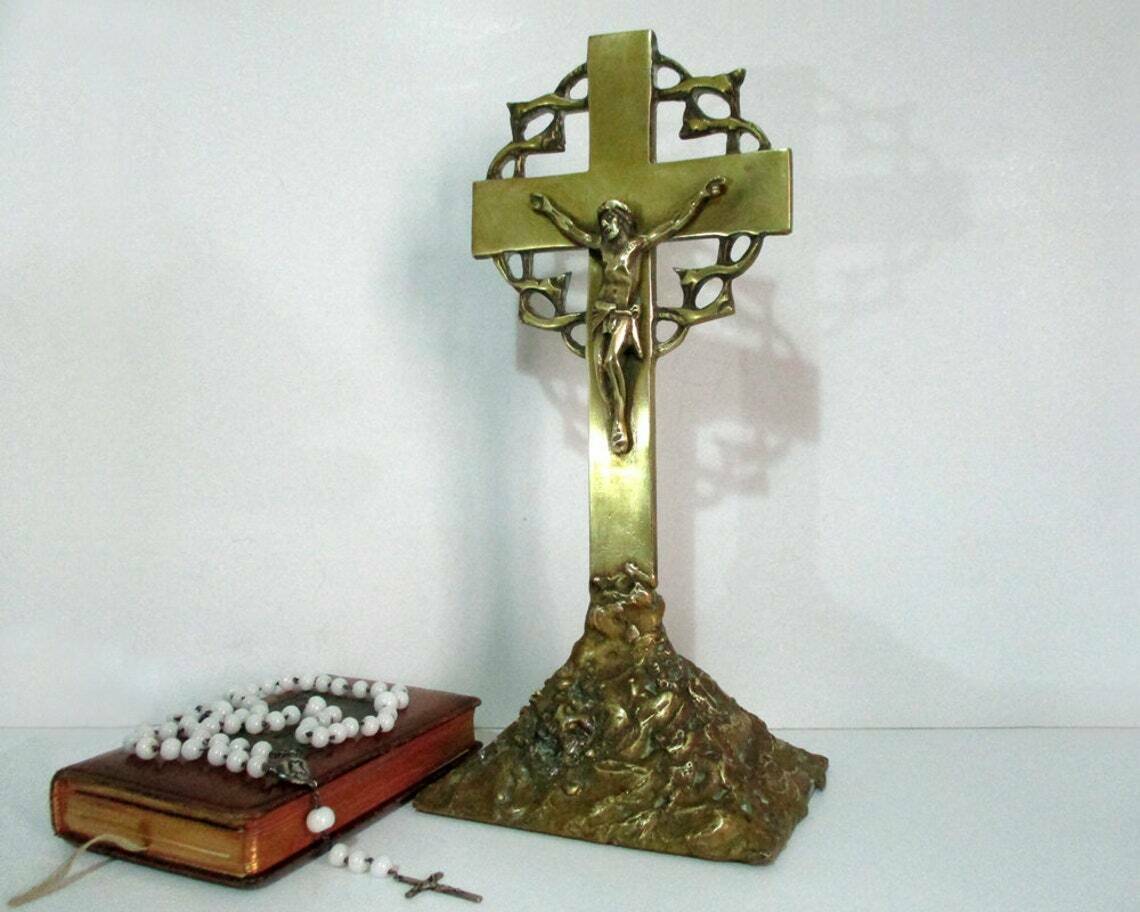 Bronze Crucifix | Art Nouveau Crucifix | Standing Crucifix | Altar ...