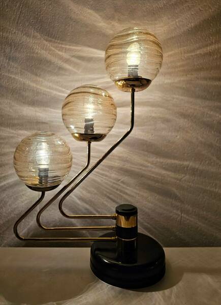 Mid Century Modern 3 Arm Table Lamp In Black And Gold With Texture ...