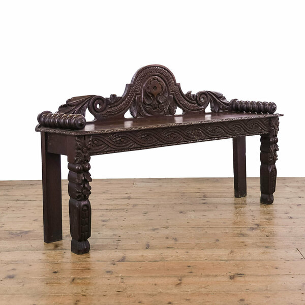 Victorian Antique Carved Oak Hall Bench | Antique Tables | Benches ...