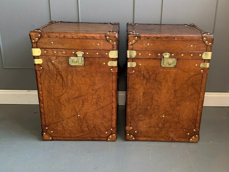 Library End Table Leather Colonial British Travel Trunks Room Decor ...