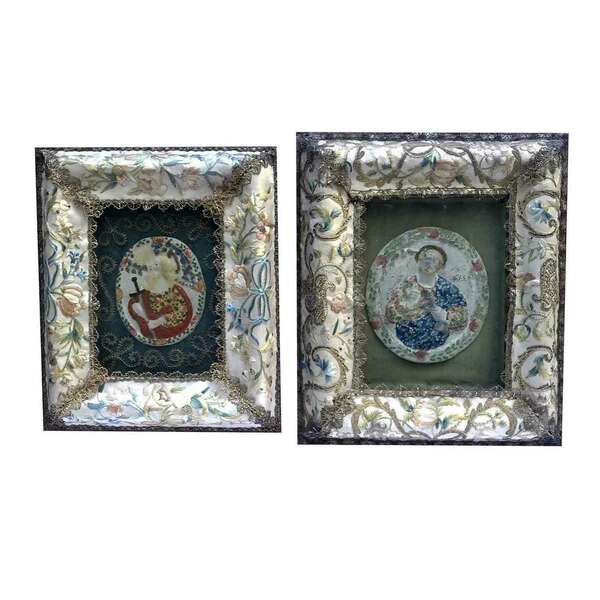Pair Of Antique Embroidered Frames | Vinterior