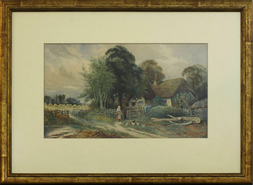 Watercolour By Arthur Watts. Lady On The Farm | Vinterior