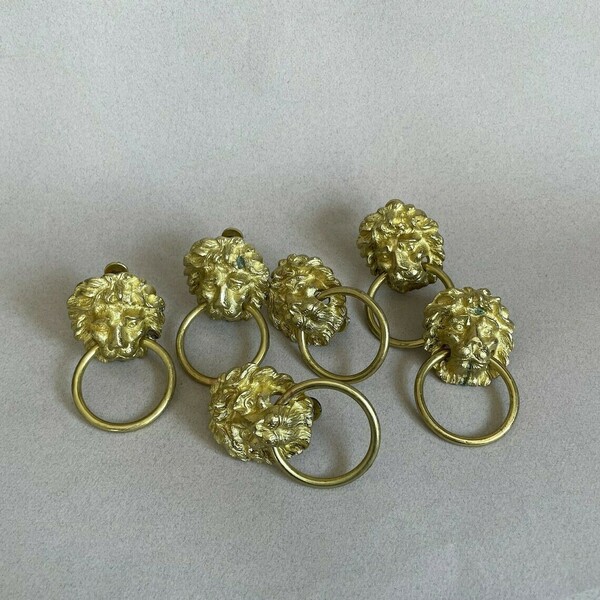 6 Matching Antique Gold Cupboard Lion Head Face Handles Ornate Drawer ...