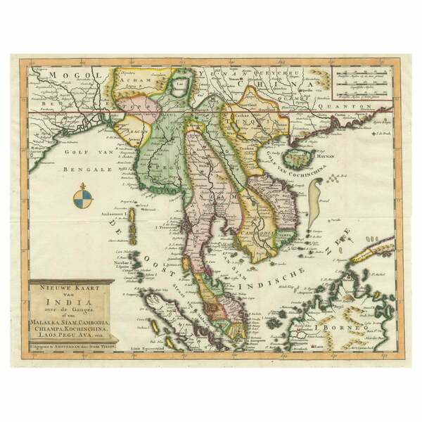 Antique Map Of Indochina, The Malaysian Peninsula And Northern Sumatra ...