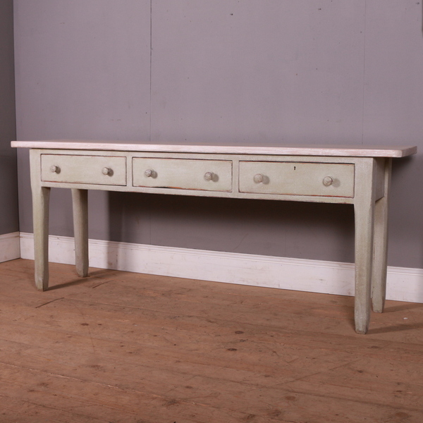 Narrow 19th C Painted Pine 3 Drawer Console Serving Table. 1880 | Vinterior