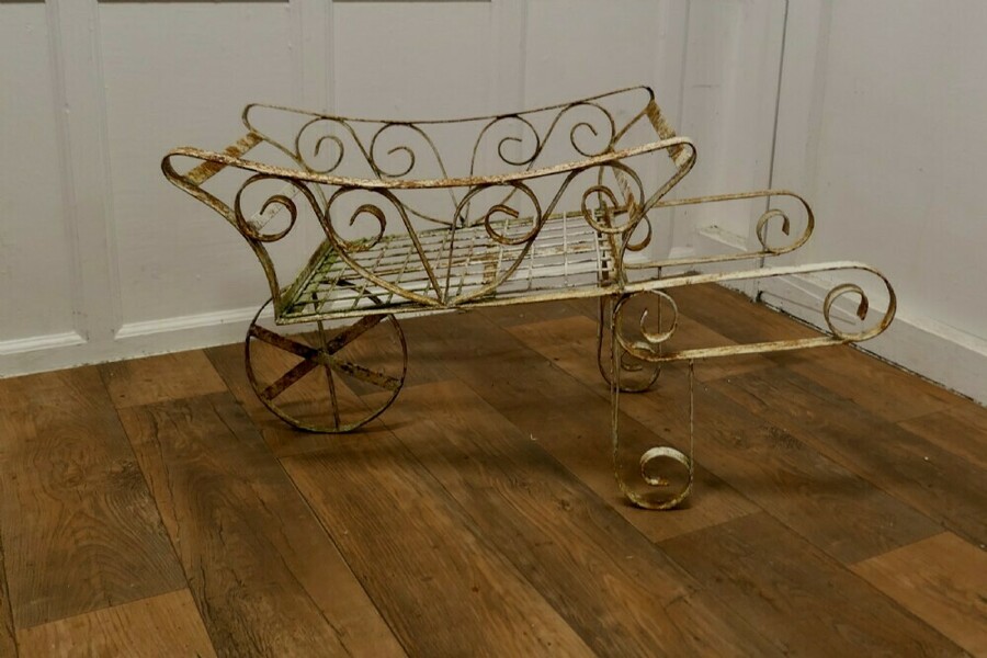 Wrought Iron Hand Cart Wheel Barrow For Plant Display | Vinterior