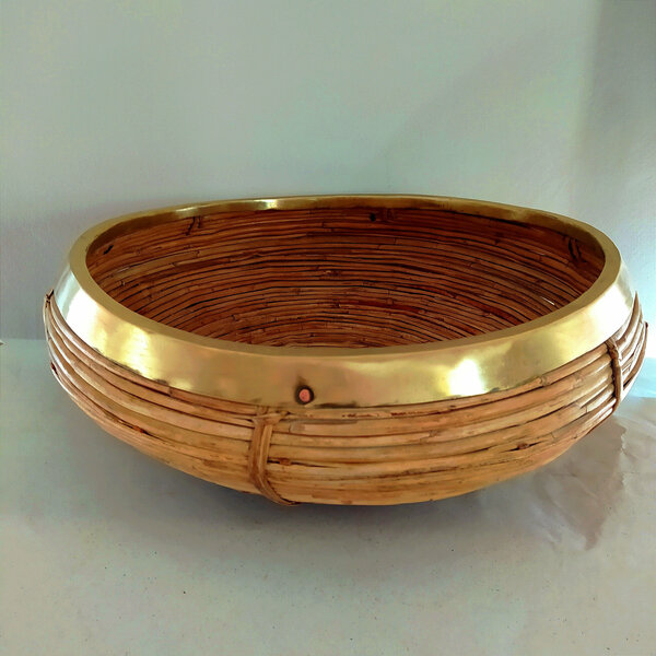 Large 1970's Pencil Reed Bowl, With Gift Cute Small Bowl. | Vinterior