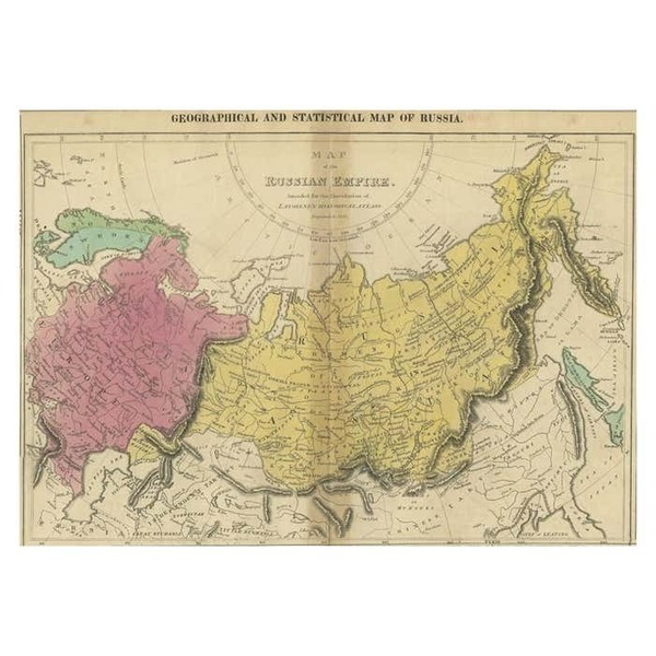 Old Map Of The Russian Empire, With English Language Text, Ca.1820 ...
