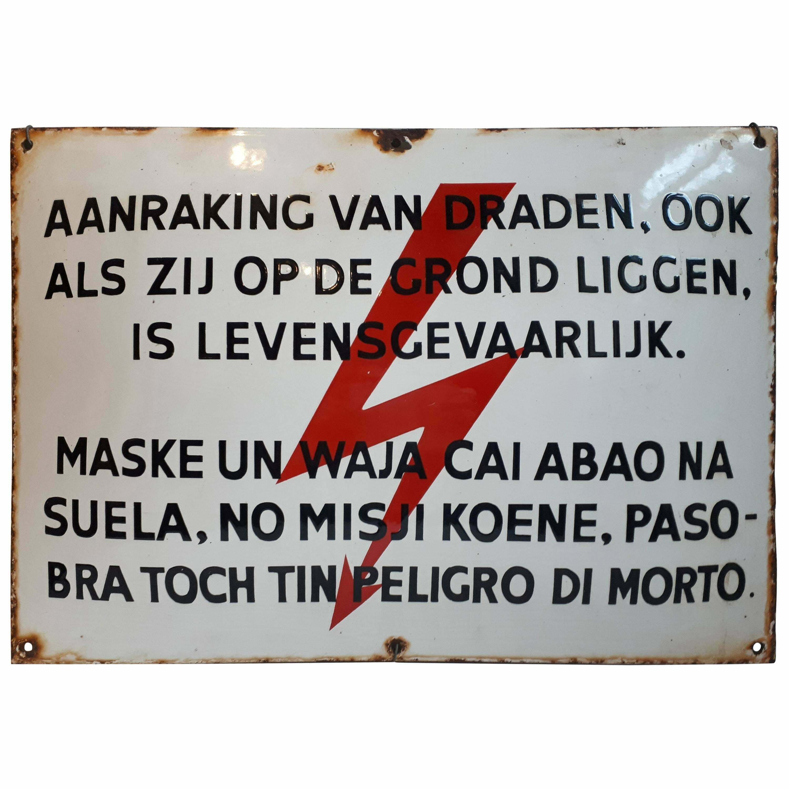 Enamel Warning Sign In Dutch And Papiamentu / Papiamento Language ...