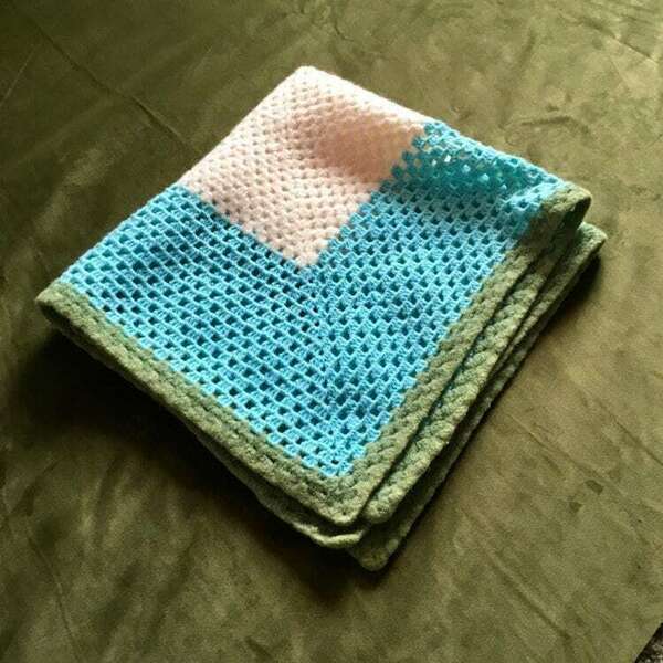 Vintage Knitted Baby Blanket Throw Rug. Handmade Small Granny Square ...