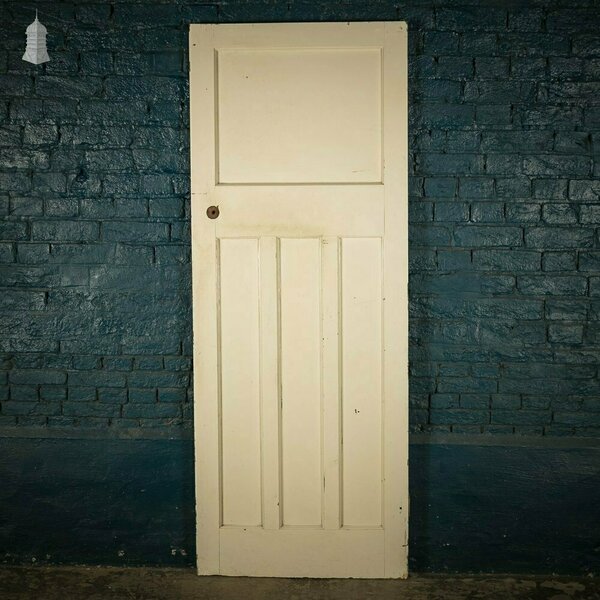 Pine Panelled Door, 1 Over 3 Panel White Painted 1930’s Style | Vinterior
