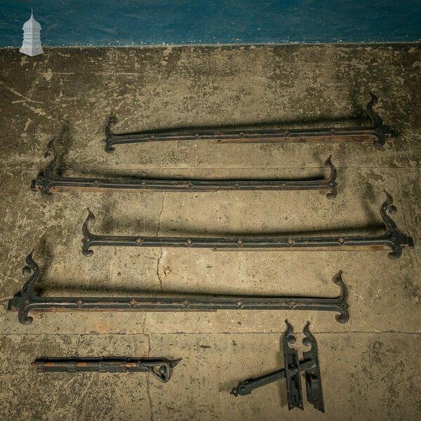 Gate Hinges, 19th C Gothic Style Long, Wrought Iron Set Of 4 With ...