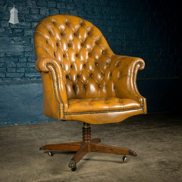Edwardian Brown Button Back Leather Swivel Chair With Later Castors ...