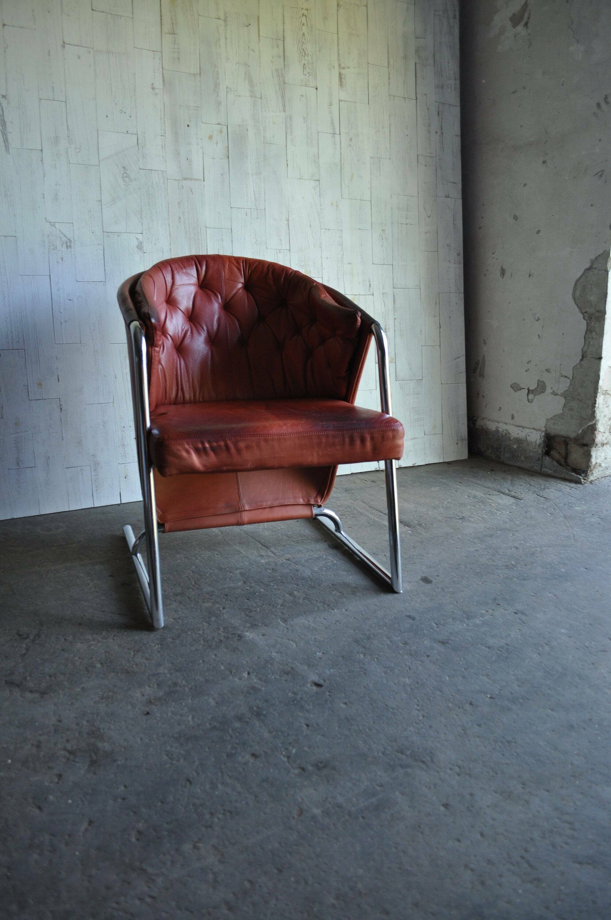 Mid Century Modern Tufted Leather Armchair, 1970s | Vinterior