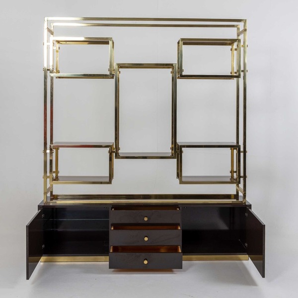 Large Brass Room Divider Shelf, Attr. To Romeo Rega, Italy 1970s ...