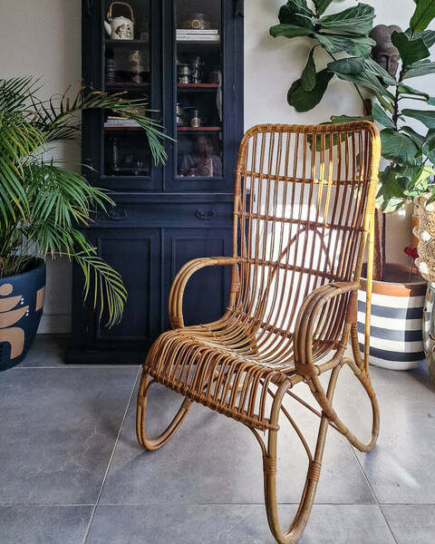 Mid Century High Back Bamboo Accent Chair | Vinterior