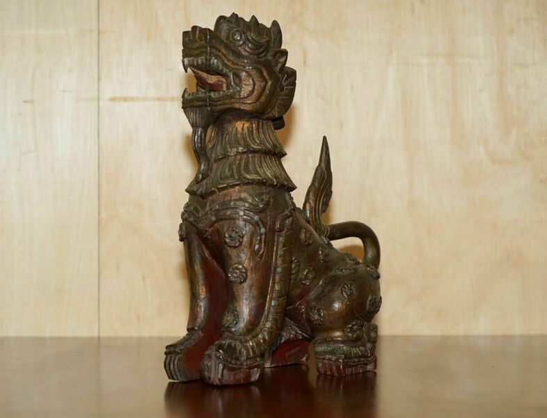 Large Decorative Vintage Mid Century Hand Carved Chinese Lion Foo Dog ...