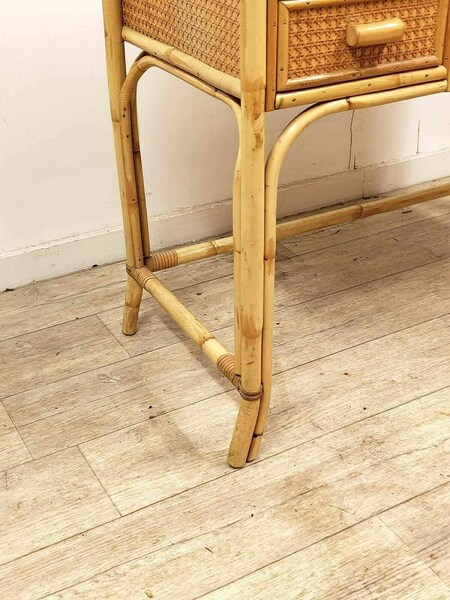 Vintage Bamboo Cane Aesthetic Style Dressing Table Desk Vinterior