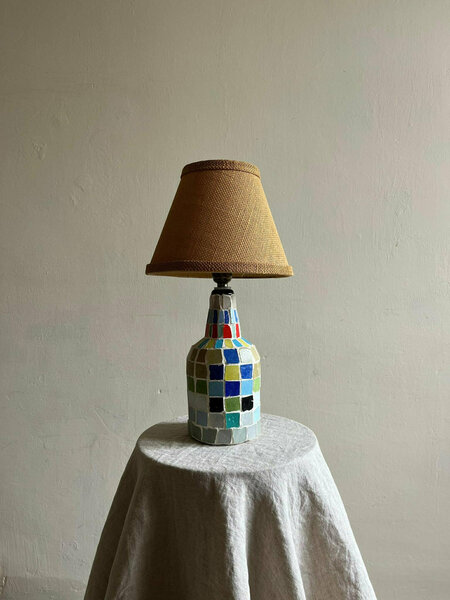 Mid Century Mosaic Tile Table Lamp Handmade Spanish Accent Light In ...