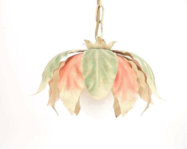 Ceiling Light: Pale Green, Pink And Beige Flower And Leaves, 1980s ...
