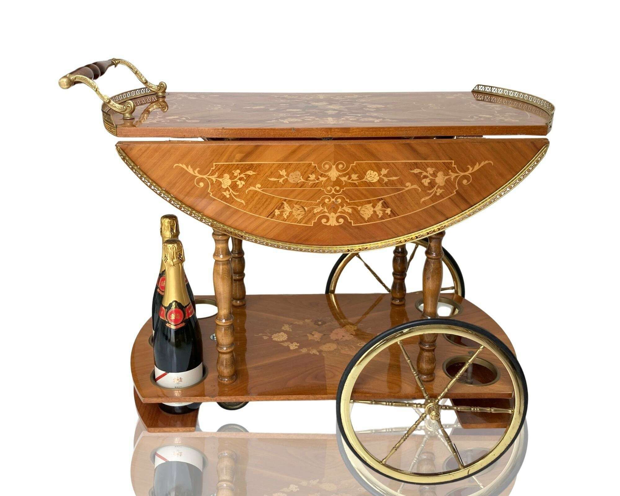 Italian Inlay Bar Cart | Brass And Wood | Drop Leave Table With ...
