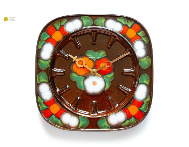 Large Kienzle Ceramic Wall Clock Space Age Floral Flower Mid Century ...