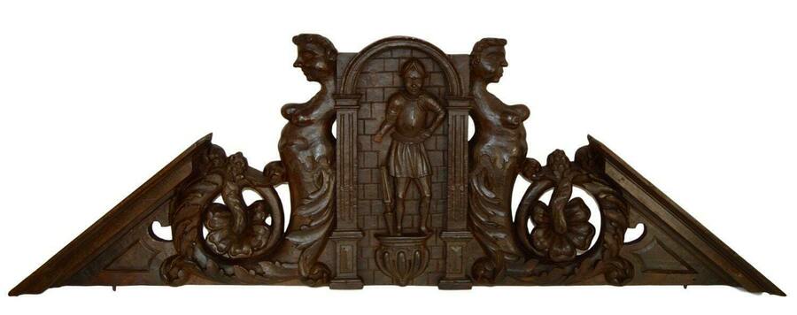 1700's French Antique Gothic Architectural Hand Carved Wood Crest ...