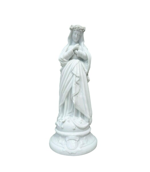 Antique French Marian Statue Of Crowned Virgin Mary Bisque Figurine ...
