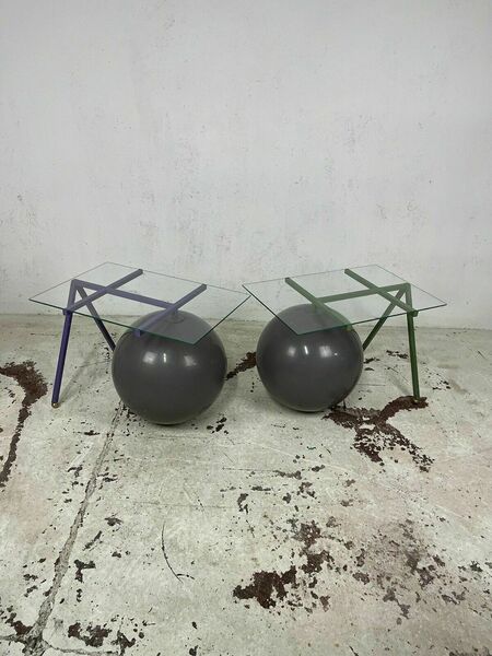 Pair Of Postmodern Metal Glass Tables From The 80s, Vintage Design ...