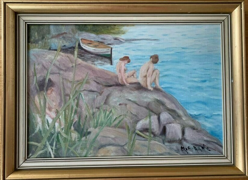 Original Vintage Swedish Oil On Panel " Nude Women" By Arne Olsson ...