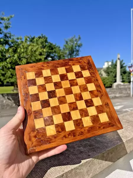 Small Vintage 8" X 8" Burr Walnut Wooden Chess Board Checkers Draughts ...